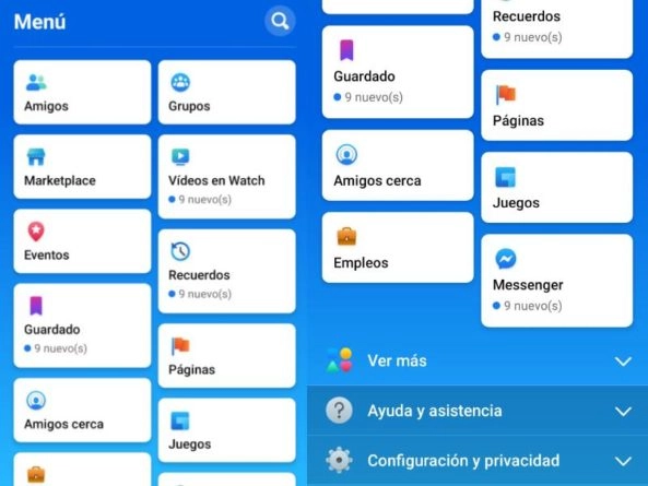 Así es el nuevo menú azul de la app de Facebook