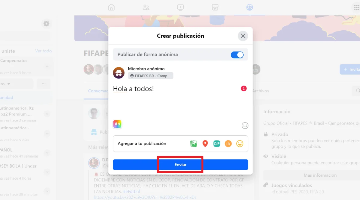 Cómo publicar de forma anónima en Facebook