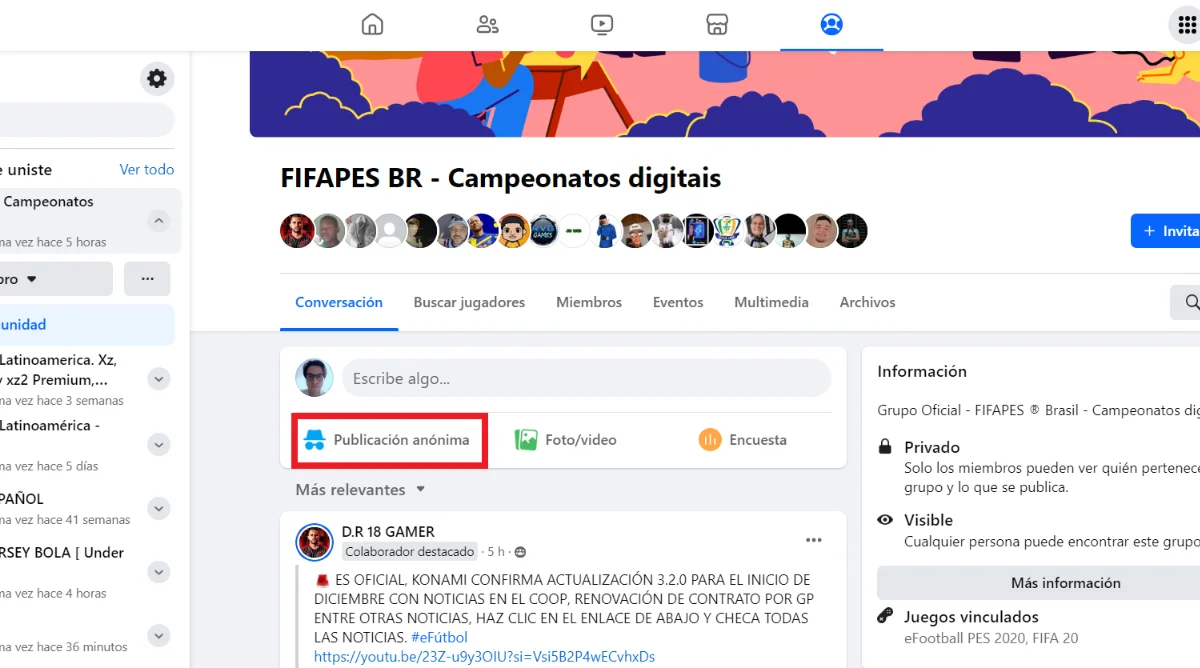 Cómo publicar de forma anónima en Facebook