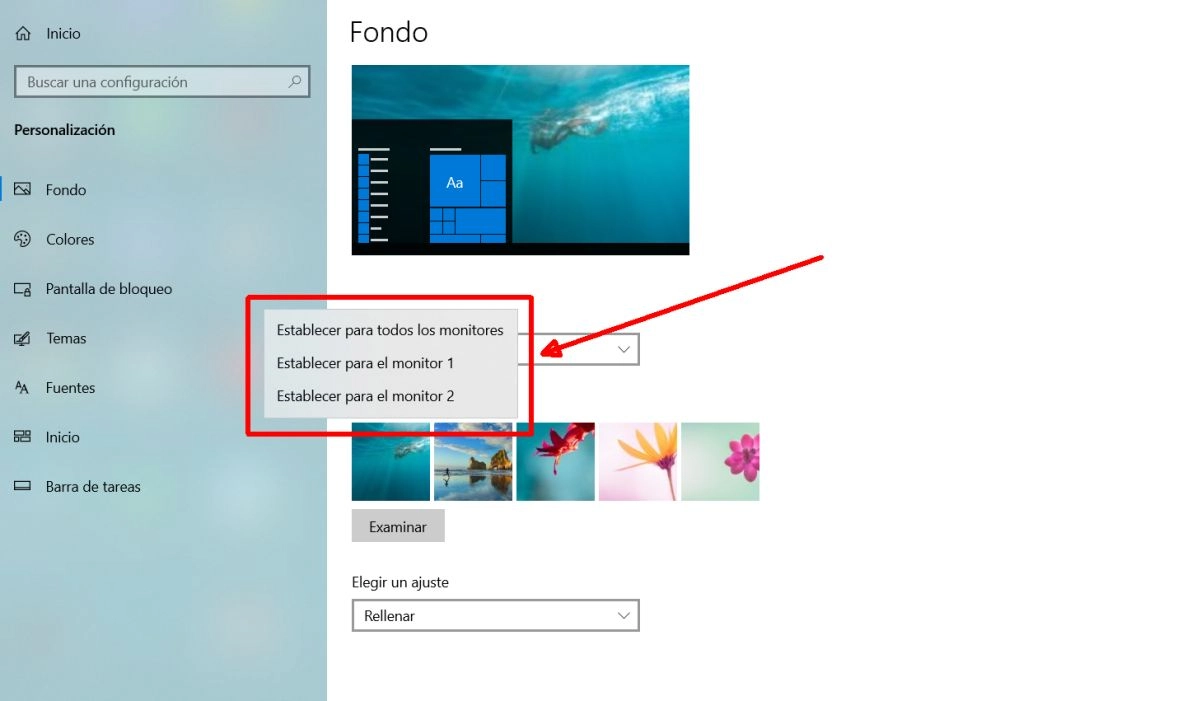 Cómo poner un fondo de pantalla diferente en cada monitor en Windows