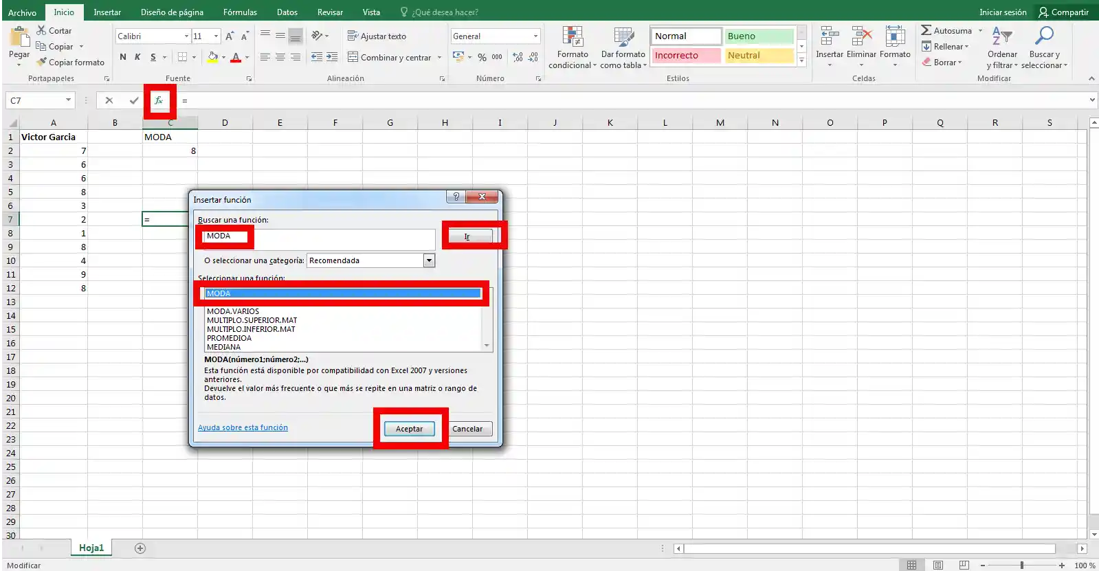 Cómo calcular los conceptos matemáticos moda, media y mediana en Excel