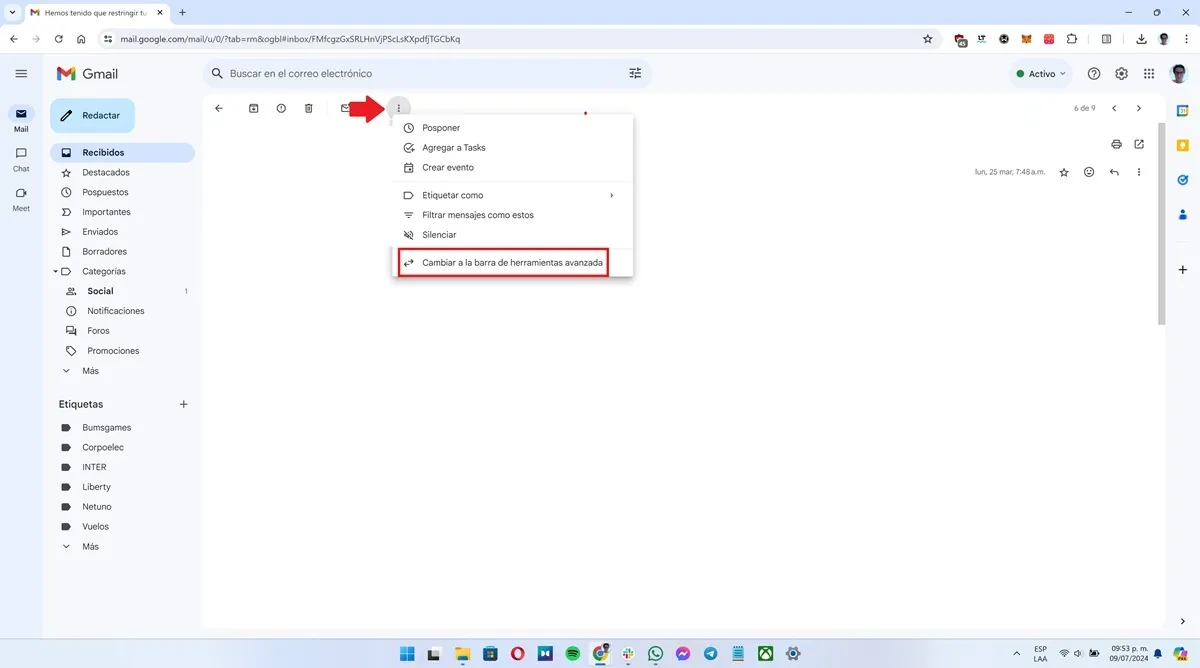 Cómo usar la barra de herramientas avanzada de Gmail