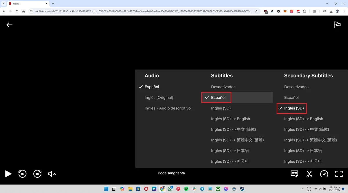 Cómo configurar subtítulos simultáneos en dos idiomas en Netflix