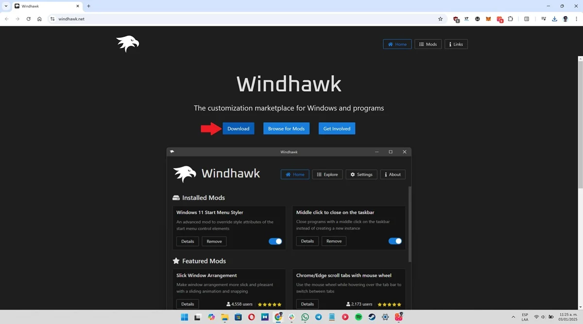 Cómo usar Windhawk para instalar 'mods' en Windows