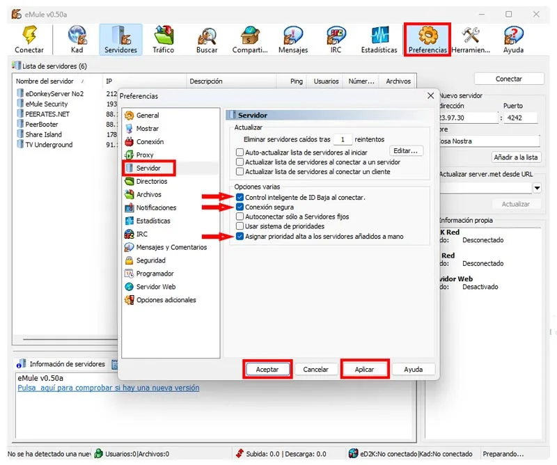 Aprende a configurar los mejores servidores de eMule en 2025