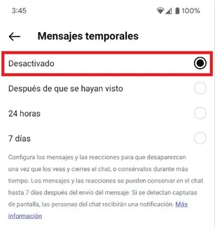 Cómo desactivar los mensajes que desaparecen en Instagram