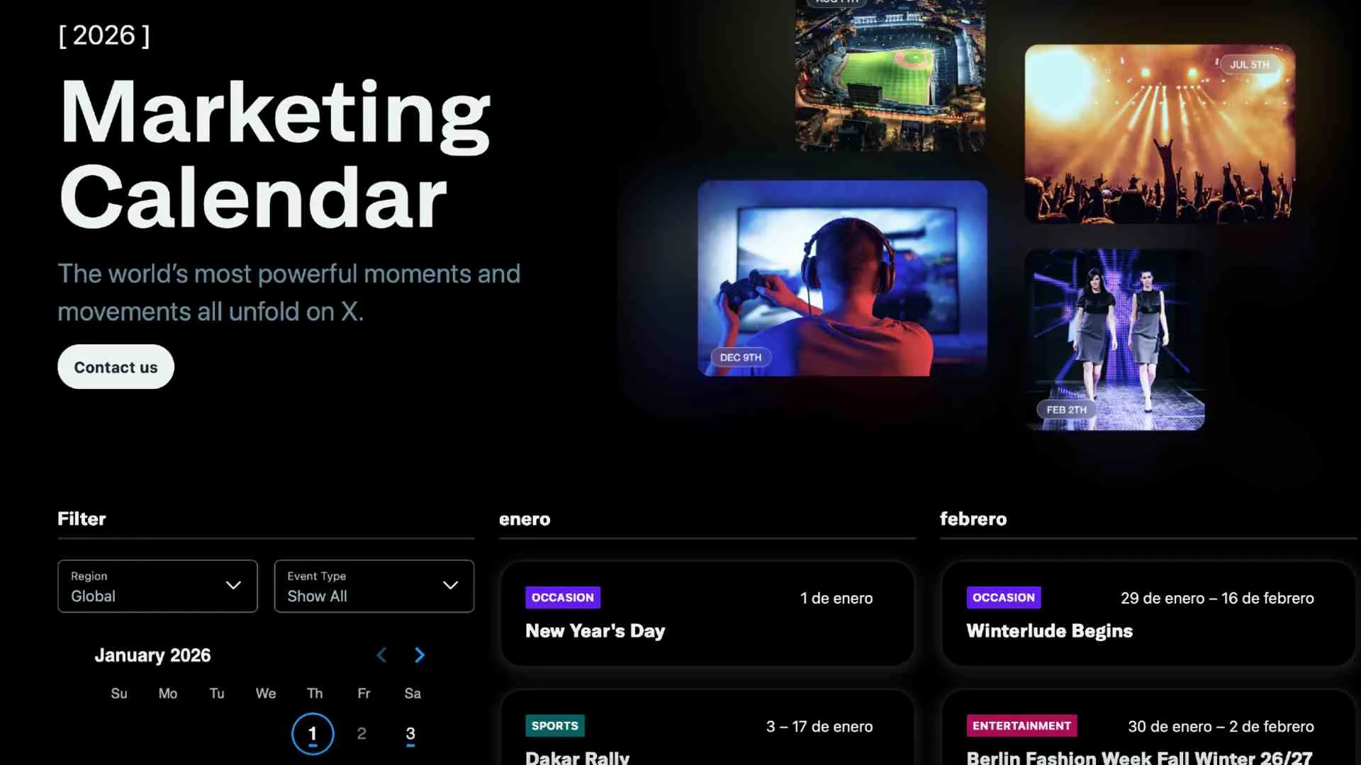 Calendario de Marketing para 2026 de la red social X (antes Twitter)
